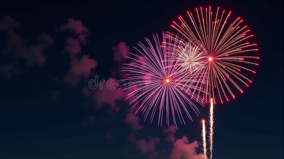 Red Fireworks Display in Night Sky Stock Illustration - Illustration of ...