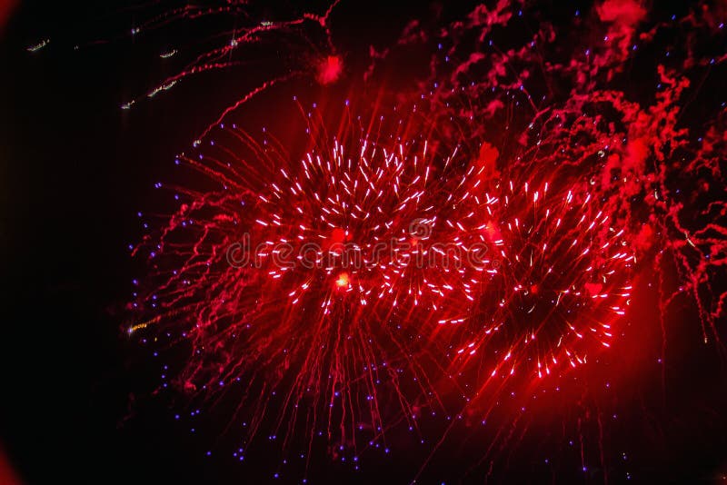 Red Fireworks Explode in the Sky Stock Image - Image of event, circle ...