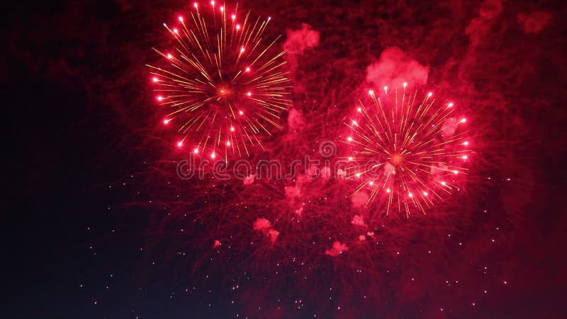 Fireworks Exploding Over the Ocean at Night Stock Photo - Image of ...