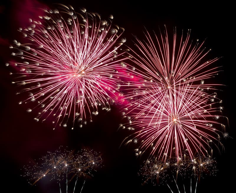 Red Fireworks Explosion in the Night Sky. Stock Image - Image of ...