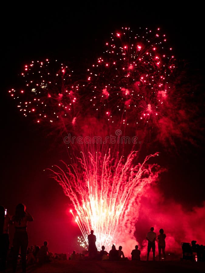 Red Fireworks July 14 France Stock Photo - Image of flower, sports ...
