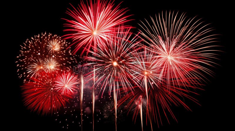 Red Fireworks Light Up the Dark Night Sky. Create a Stunning and ...