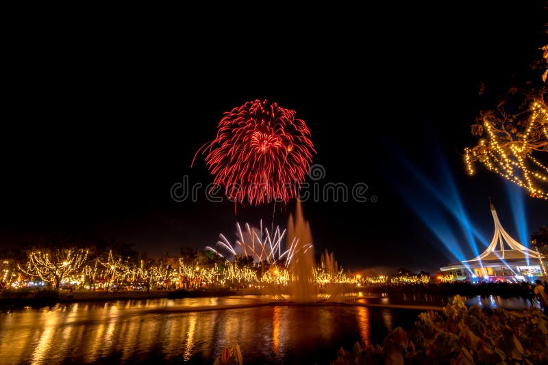 Red fireworks at night stock image. Image of midnight - 204808893