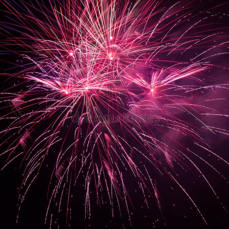 Red Fireworks in the Night Sky Stock Image - Image of explosion ...