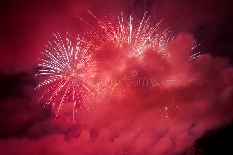 Red Fireworks on the Night Sky Stock Image - Image of glowing ...