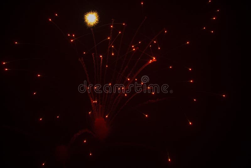 Red Fireworks in the Night Sky Stock Image - Image of background, pink ...