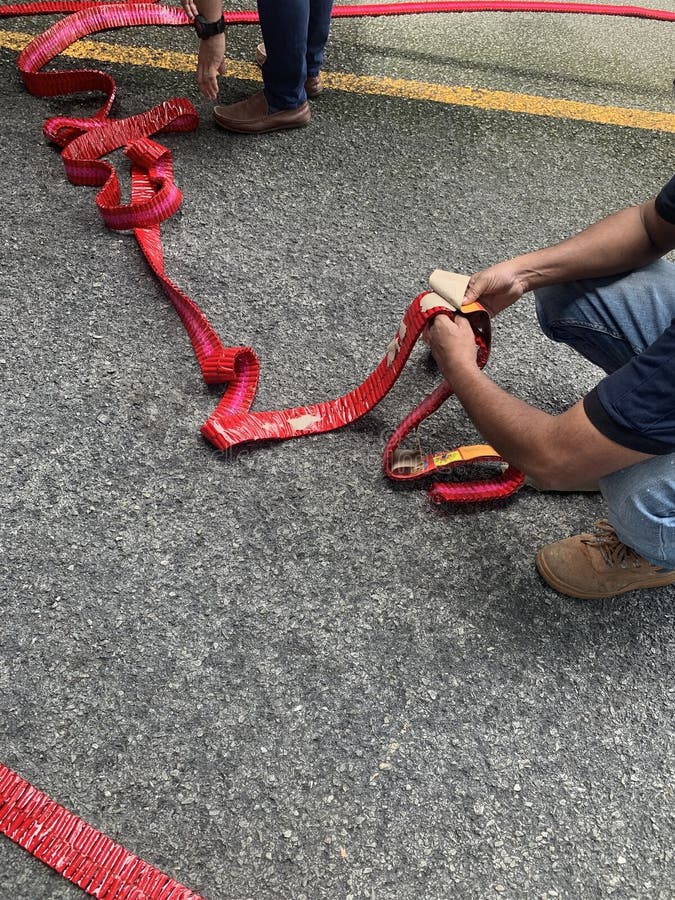 Red Fireworks Preparation Scene Stock Image - Image of fringe, belt ...