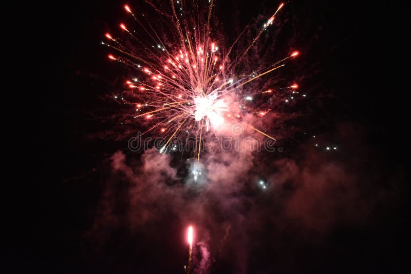 Red Fireworks Starry Night stock photo. Image of fireworks - 187187142