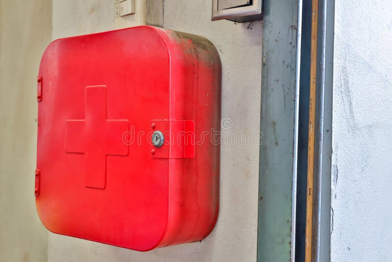 Red First Aid Box for Safety Reason at Factory. Stock Photo - Image of ...