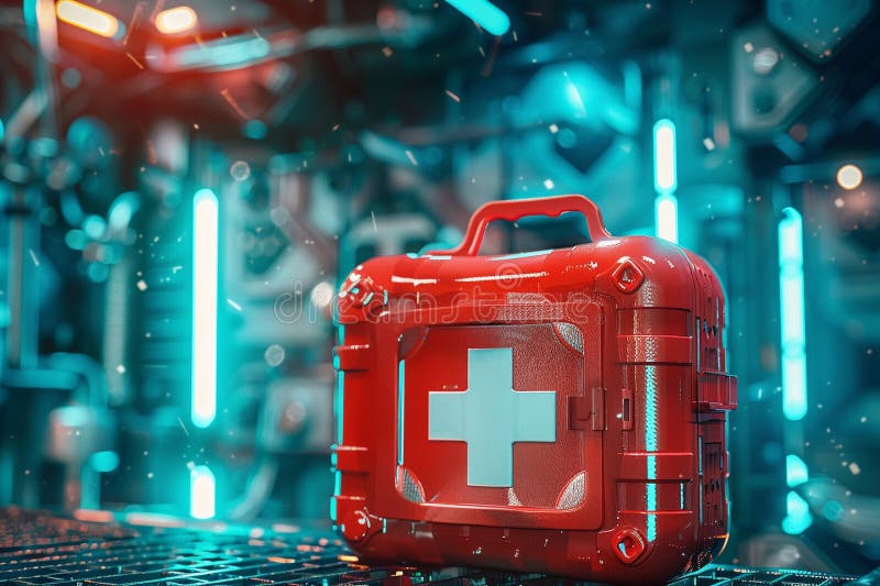 Red First Aid Kit in a Futuristic Setting Stock Illustration ...
