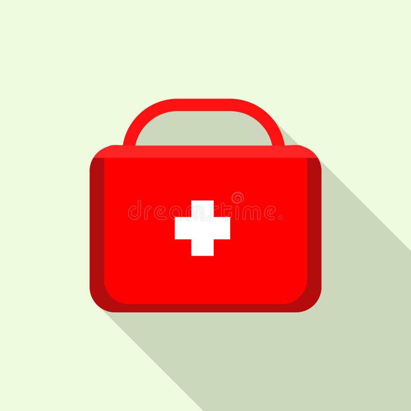 Red First Aid Kit Icon, Flat Style Stock Vector - Illustration of ...
