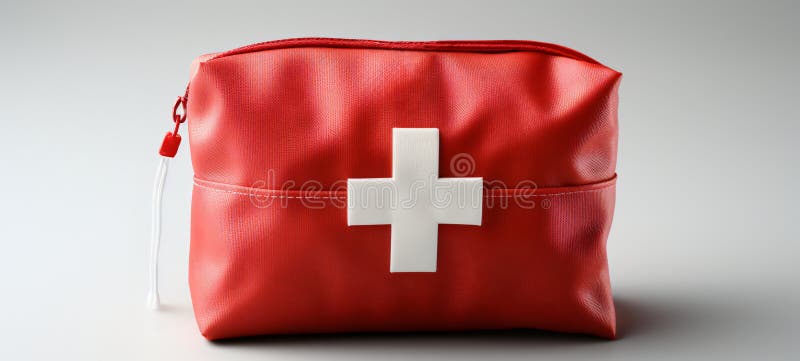 A Red First Aid Kit with a White Cross on the Front Stock Photo - Image ...