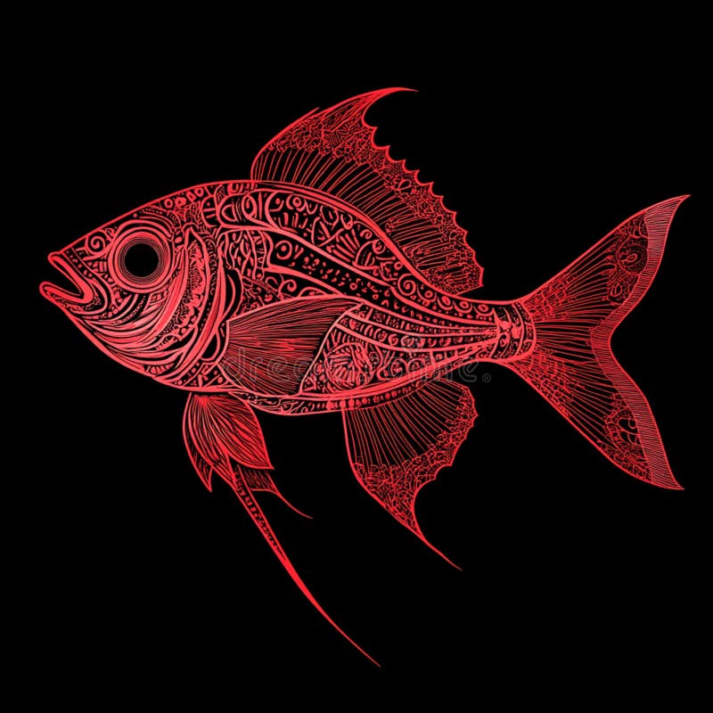 Red Fish on a Black Background Stock Illustration - Illustration of ...