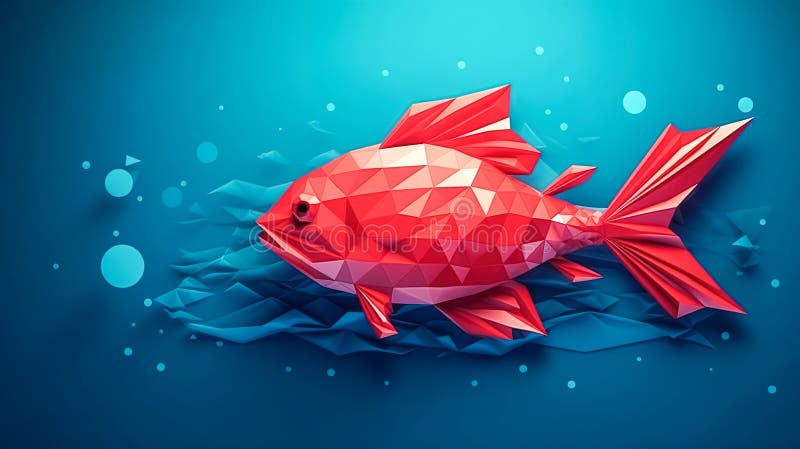 Red Fish on a Blue Background, Generative AI. Stock Image - Image of ...