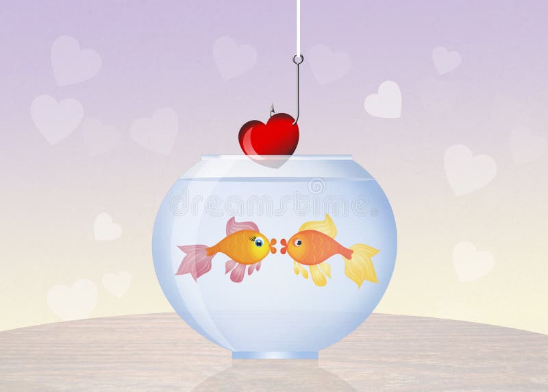 Red fish in bowl, Illustration of red fish in