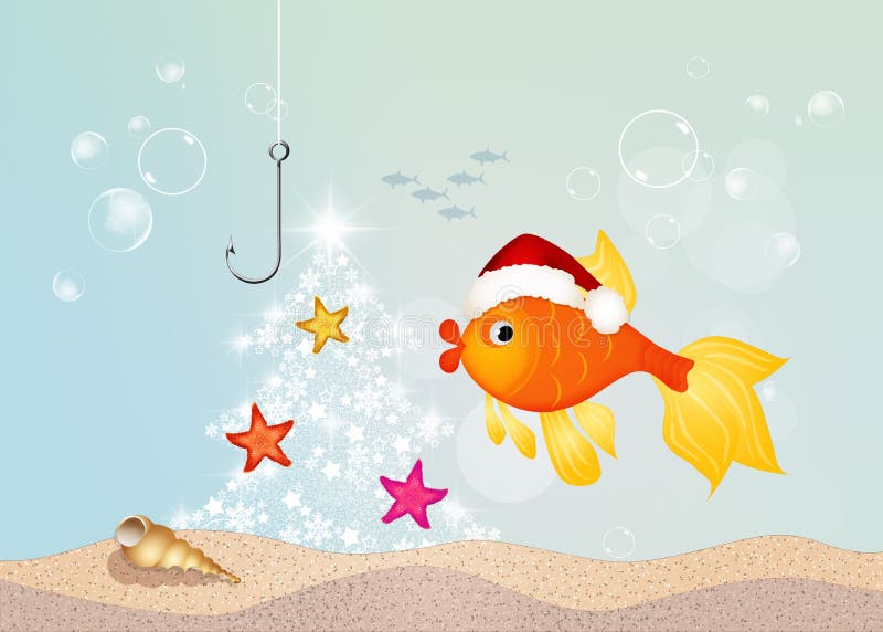 Red Fish Celebrate Christmas Stock Illustration - Illustration of tree ...