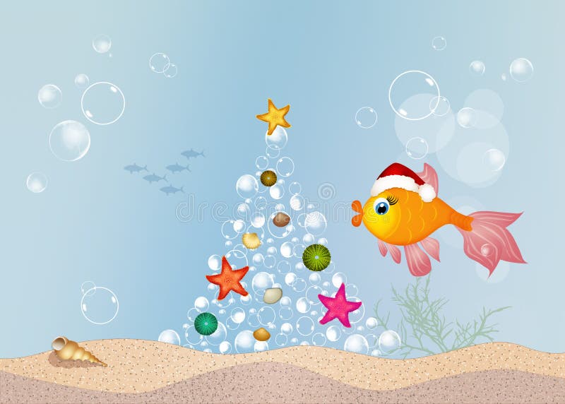 Red Fish With Christmas Hat Stock Illustration - Illustration of water ...