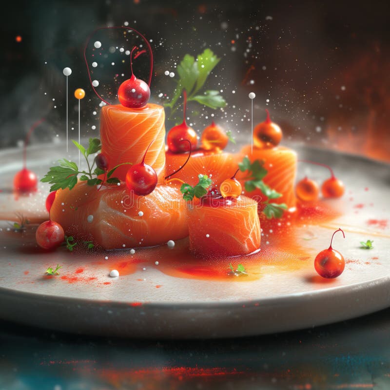 Red Fish Fillet with Berries on a Plate Stock Illustration ...