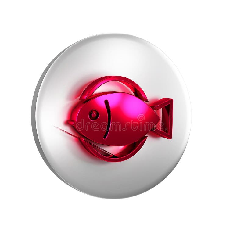 Red Fish Icon Isolated on Transparent Background. Silver Circle Button ...