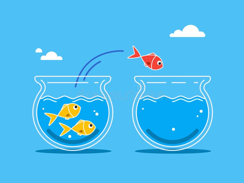 A Red Fish Jumps into Another Aquarium Bowl. Vector Illustration Stock ...