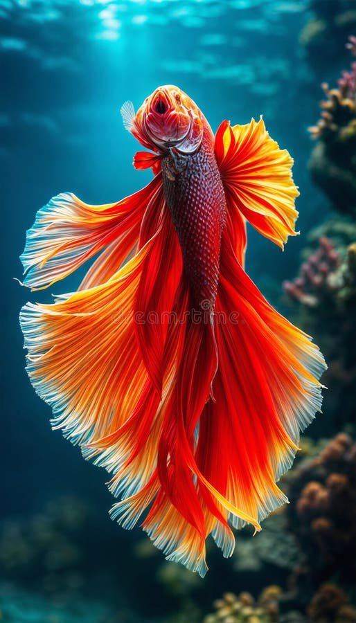 Red Fish in Motion Against the Background of Algae. the Moment of ...