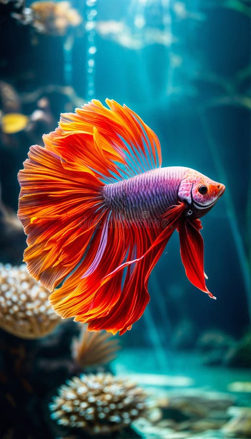 Red Fish in Motion on a Background of Algae. the Moment of Fish ...