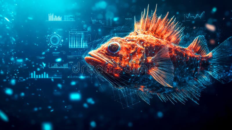 Polygonal Fish Swimming through Digital Data Visualizations Stock Photo ...