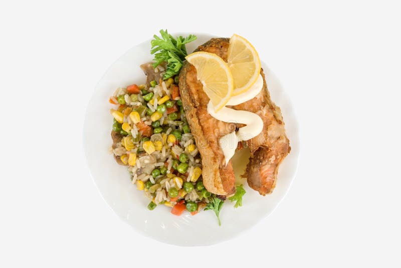 Gourmet Fish Fillet with Risotto on White Plate Stock Photo - Image of ...