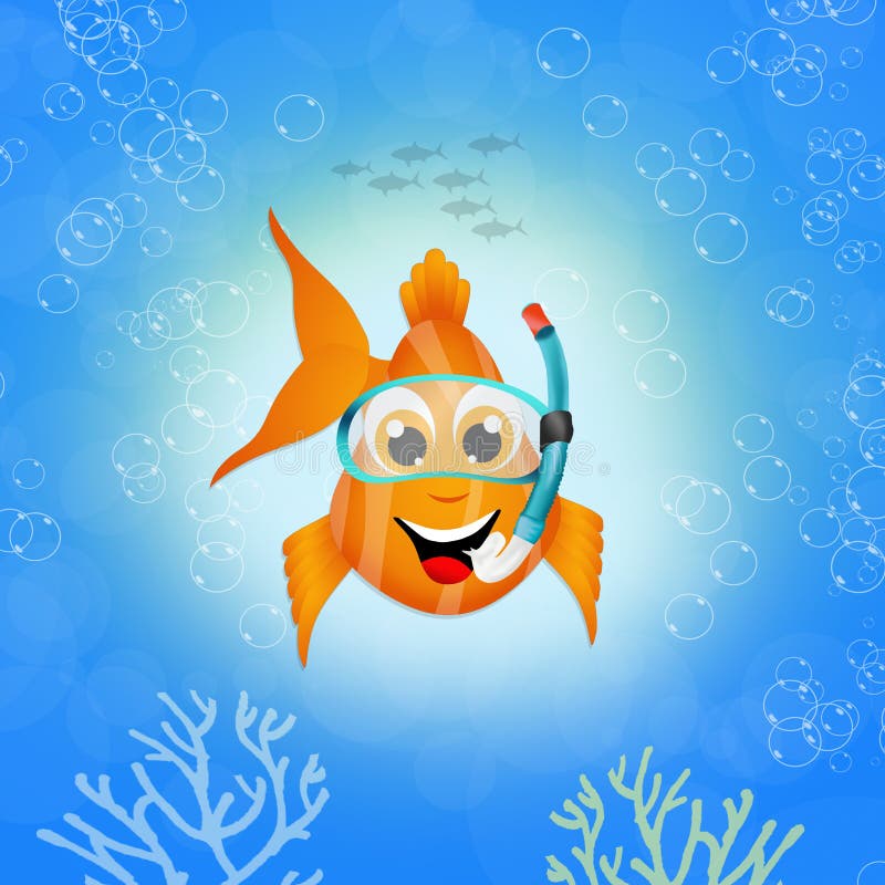 Red fish with scuba mask stock illustration. Illustration of water ...