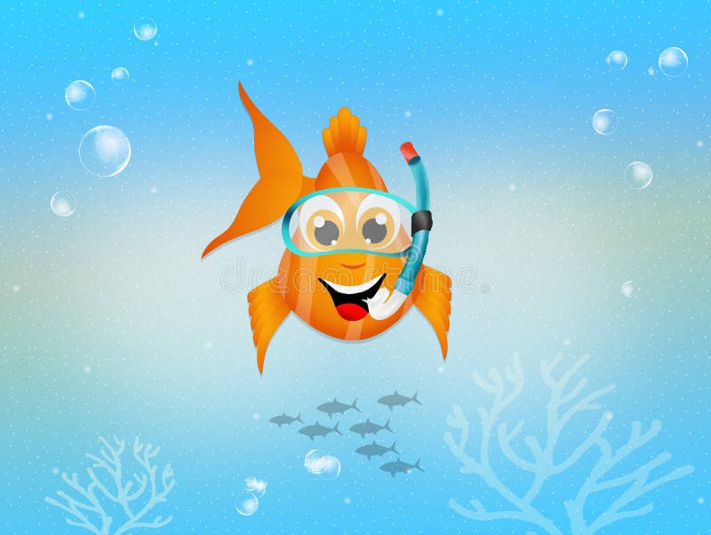 Red fish with scuba mask stock illustration. Illustration of cute ...
