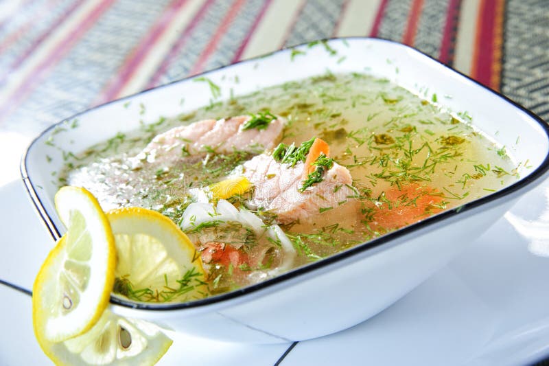 Red Fish Soup. Red Fish Soup with Spices and Lemon Stock Image - Image ...