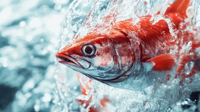 Red Fish Splashing in Water Closeup Stock Illustration - Illustration ...