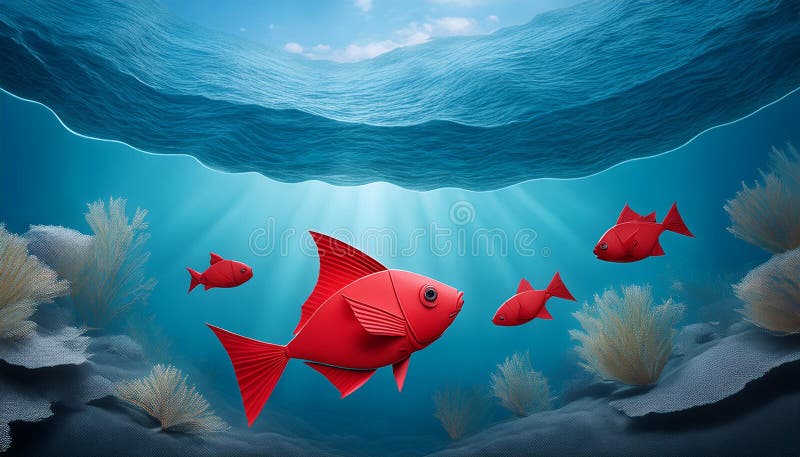 Red fish in water stock illustration. Illustration of azure - 366049876