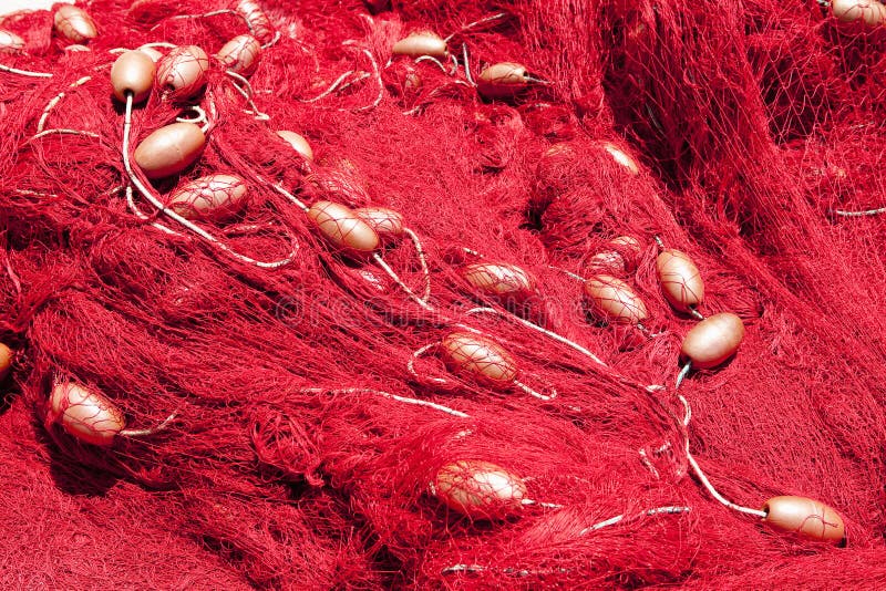 Red Fishing Nets in a Harbor Stock Image - Image of work, knot: 82676433
