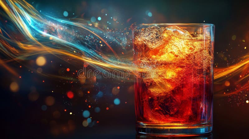 Red Fizzy Drink in Glass with Glowing Abstract Background Stock ...