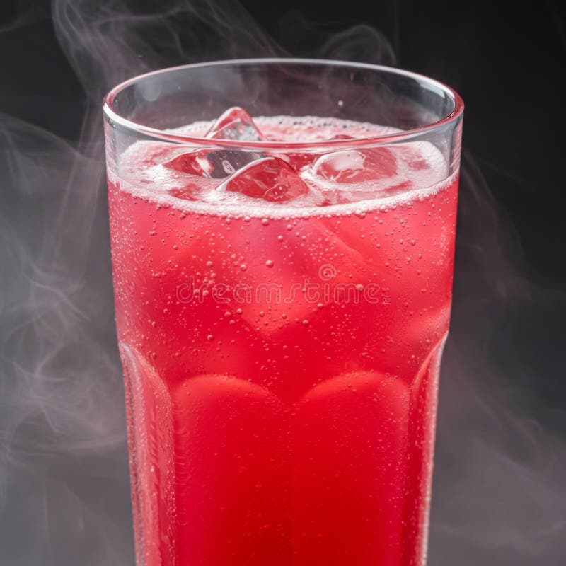 Red Fizzy Drink with Ice in Glass, Dark Background Stock Illustration ...
