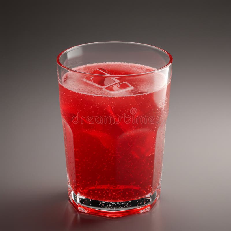 Red Fizzy Drink with Ice in Glass on Gray Background Stock Illustration ...
