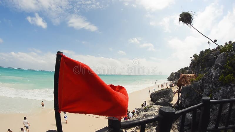 Red Flag Along the Beach in Tulum Stock Video - Video of ruin, nature ...
