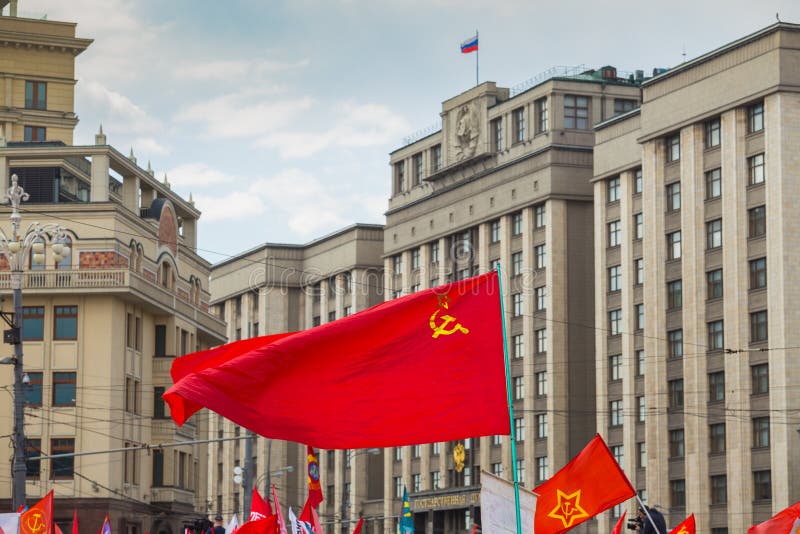 Red Flag on the Background of the Russian State Duma Editorial ...