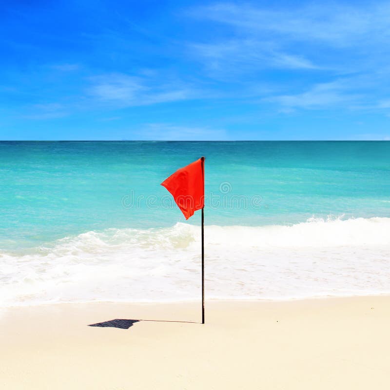 Red Flag on the Beach on an Island Stock Image - Image of lifeguard ...