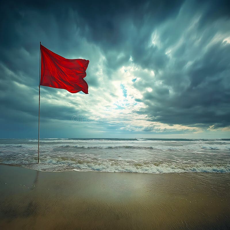Red Flag on Beach stock illustration. Illustration of coastline - 352288750