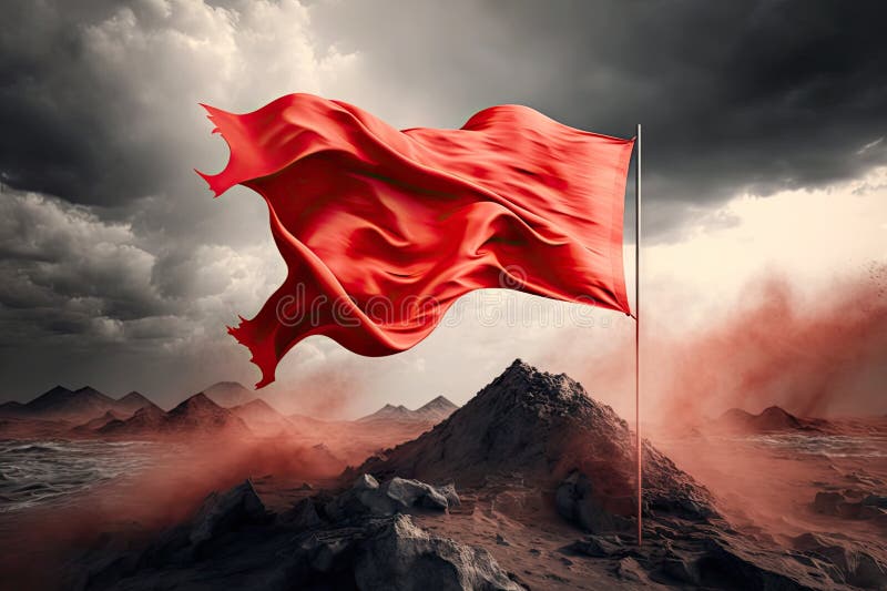 Red Flag Blowing in the Wind, Symbolizing Danger and Risk of Climbing ...