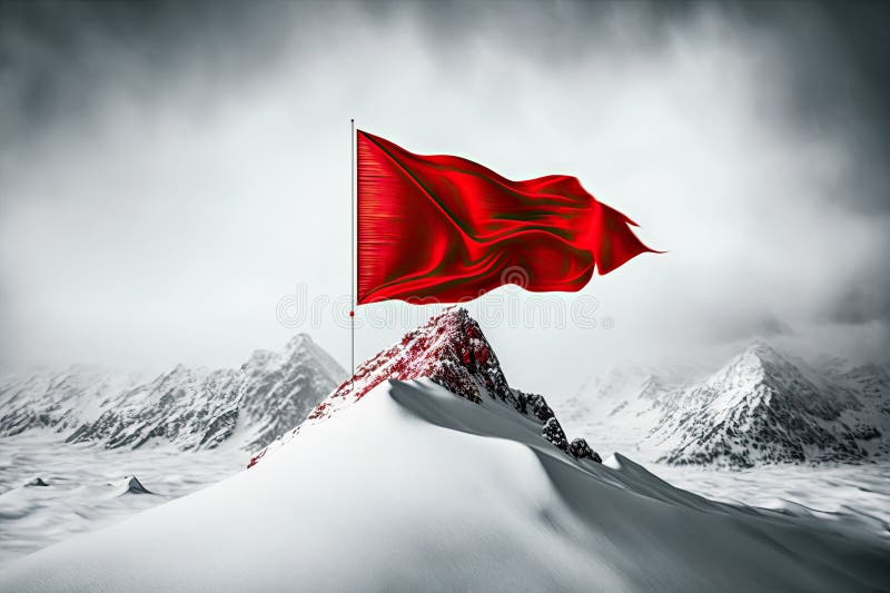 Red Flag Flapping in the Wind Atop a Snowy Peak Stock Illustration ...