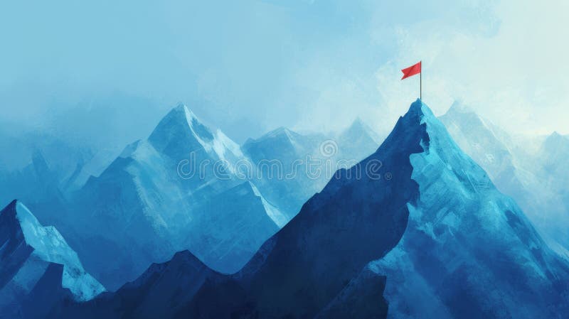 Red Flag Flies Atop Steep Mountain Summit Stock Image - Image of ...