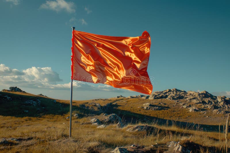 Red Flag Flying High on Hill Stock Image - Image of hiking, stormy ...