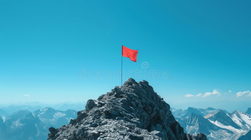 Red Flag Flying on Mount Summit Stock Image - Image of expedition ...