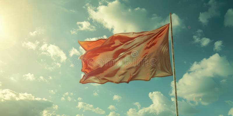 A Red Flag is Flying in the Sky Stock Photo - Image of empty, coast ...