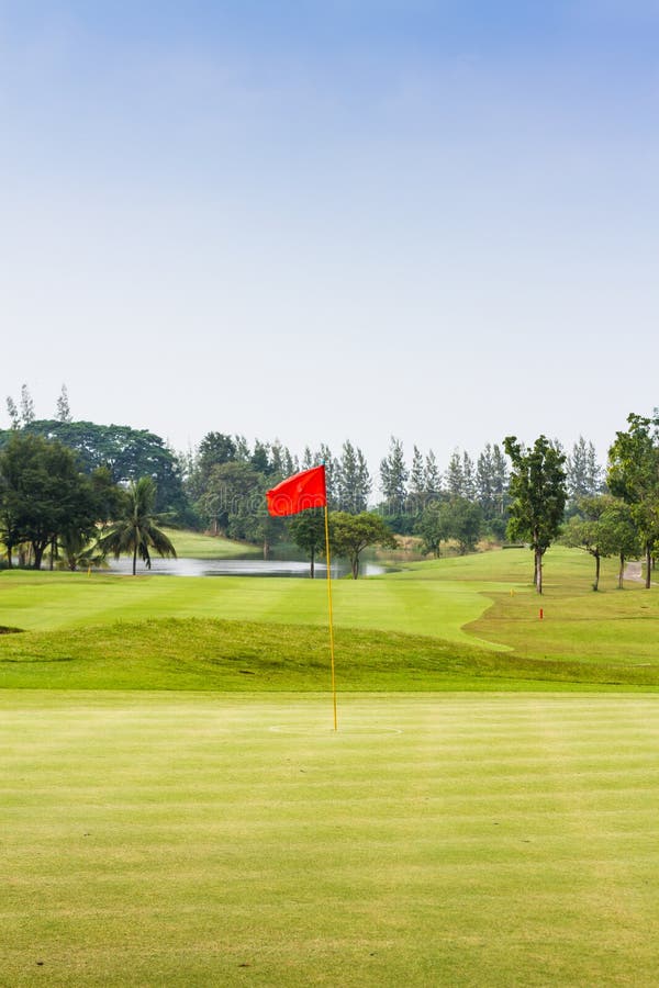 Red flag in golf course stock photo. Image of leisure - 35473206