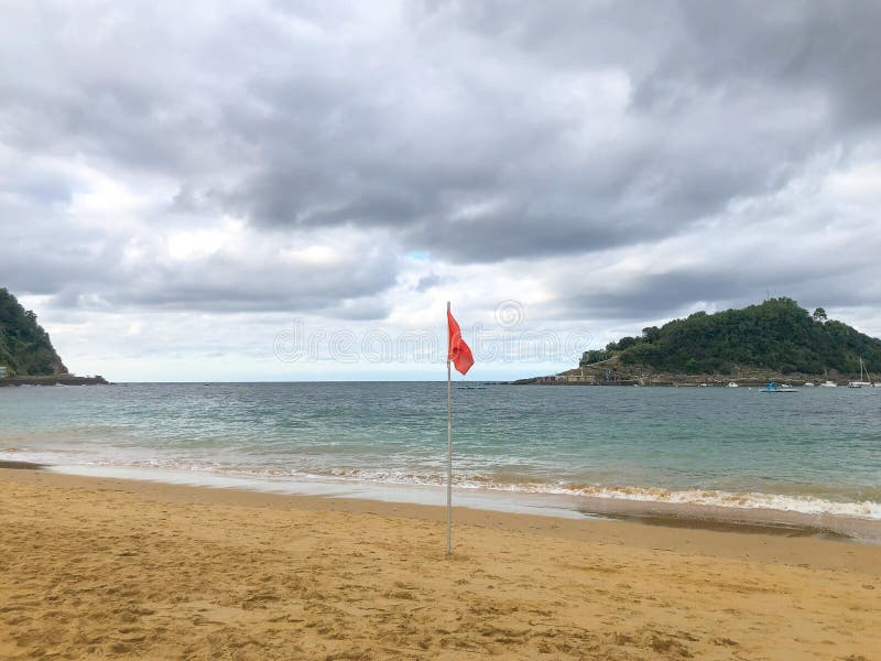 Red Flag - Lifeguard Sign on the Beach Stock Image - Image of coast ...
