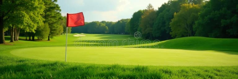 Red Flag Marking Hazard on Lush Green Golf Course , Red, Warning Stock ...